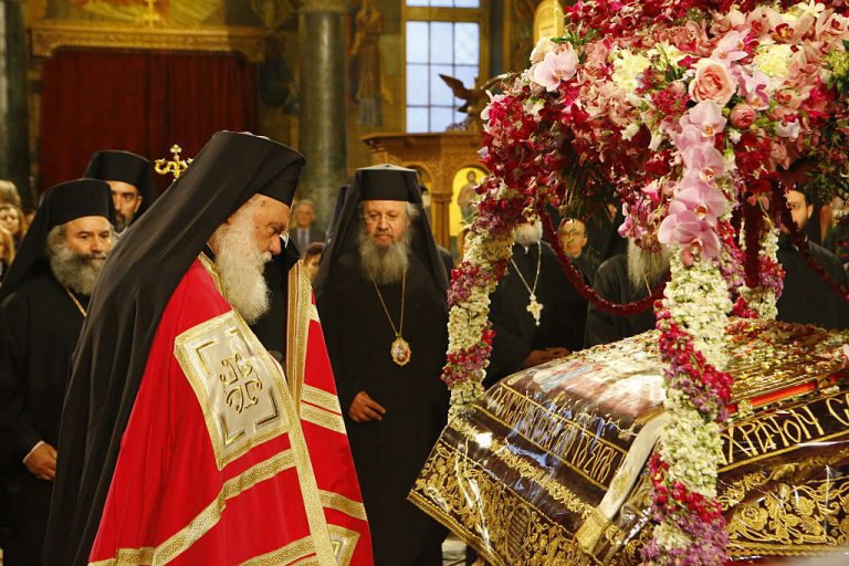 Flowers for the Funeral Bier, Greek Orthodox Friday & Easter
