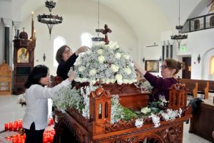 Flowers for the Funeral Bier, Greek Orthodox Friday & Easter